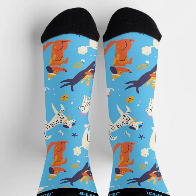 Whimsical Winter Dog Pattern Cute Puppy Socks | Zazzle