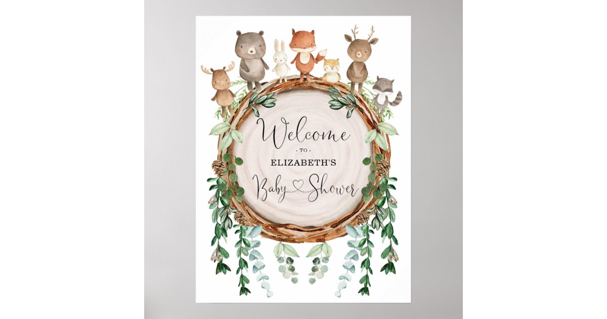 Whimsical Woodland Animals Baby Shower Welcome Poster | Zazzle