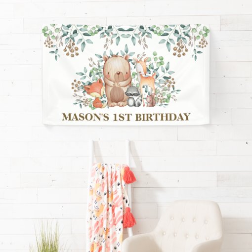 Whimsical Woodland Baby Animals Birthday Party Banner | Zazzle