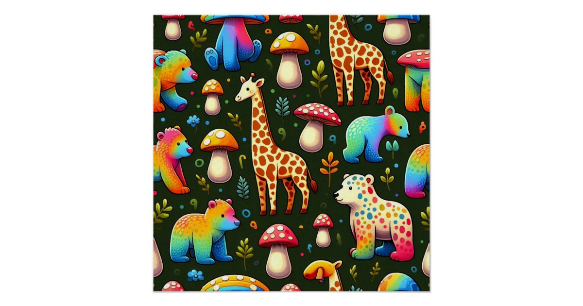 Whimsical Woodland Creatures Pattern Poster | Zazzle