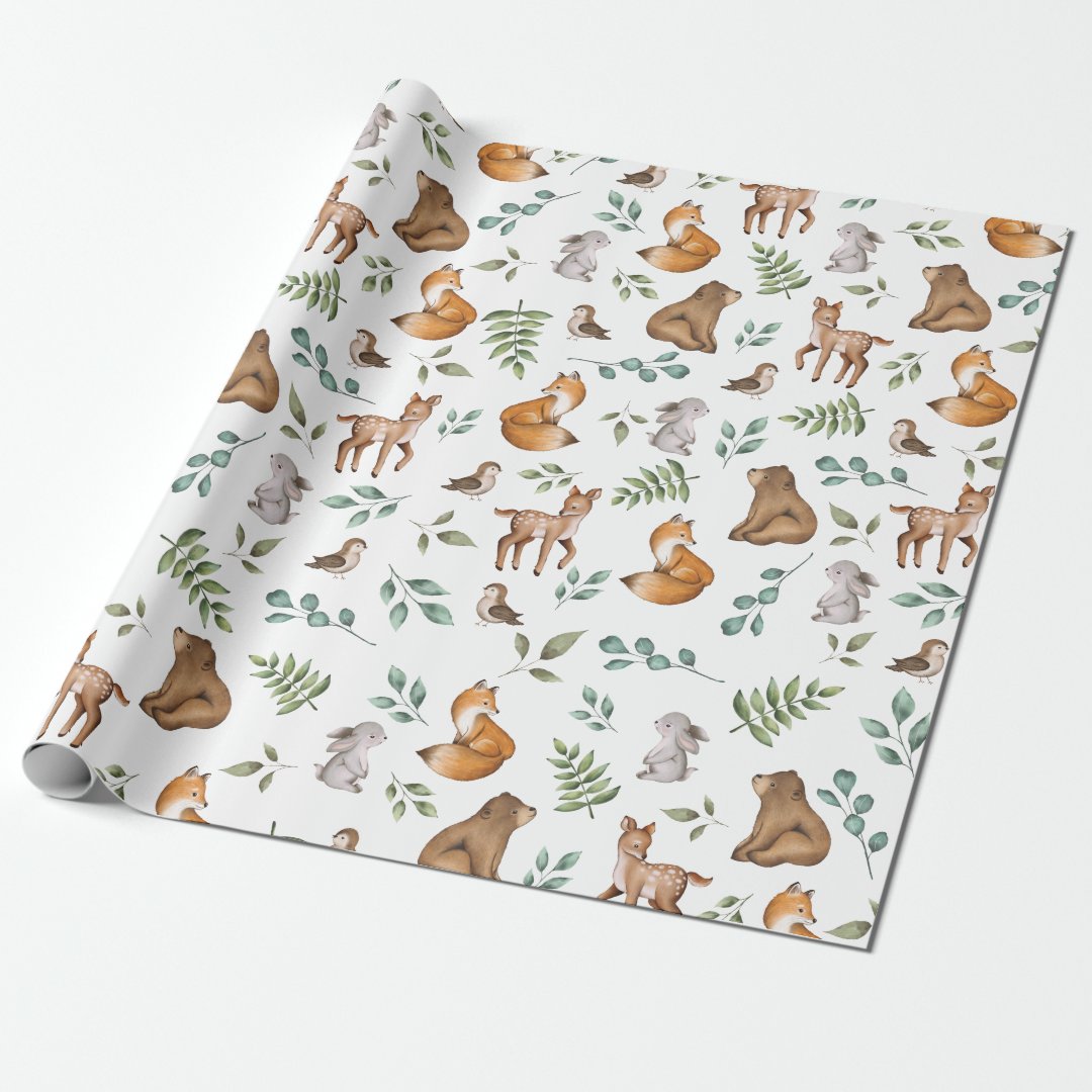 Whimsical Woodland Forest Animals Greenery Pattern Wrapping Paper | Zazzle
