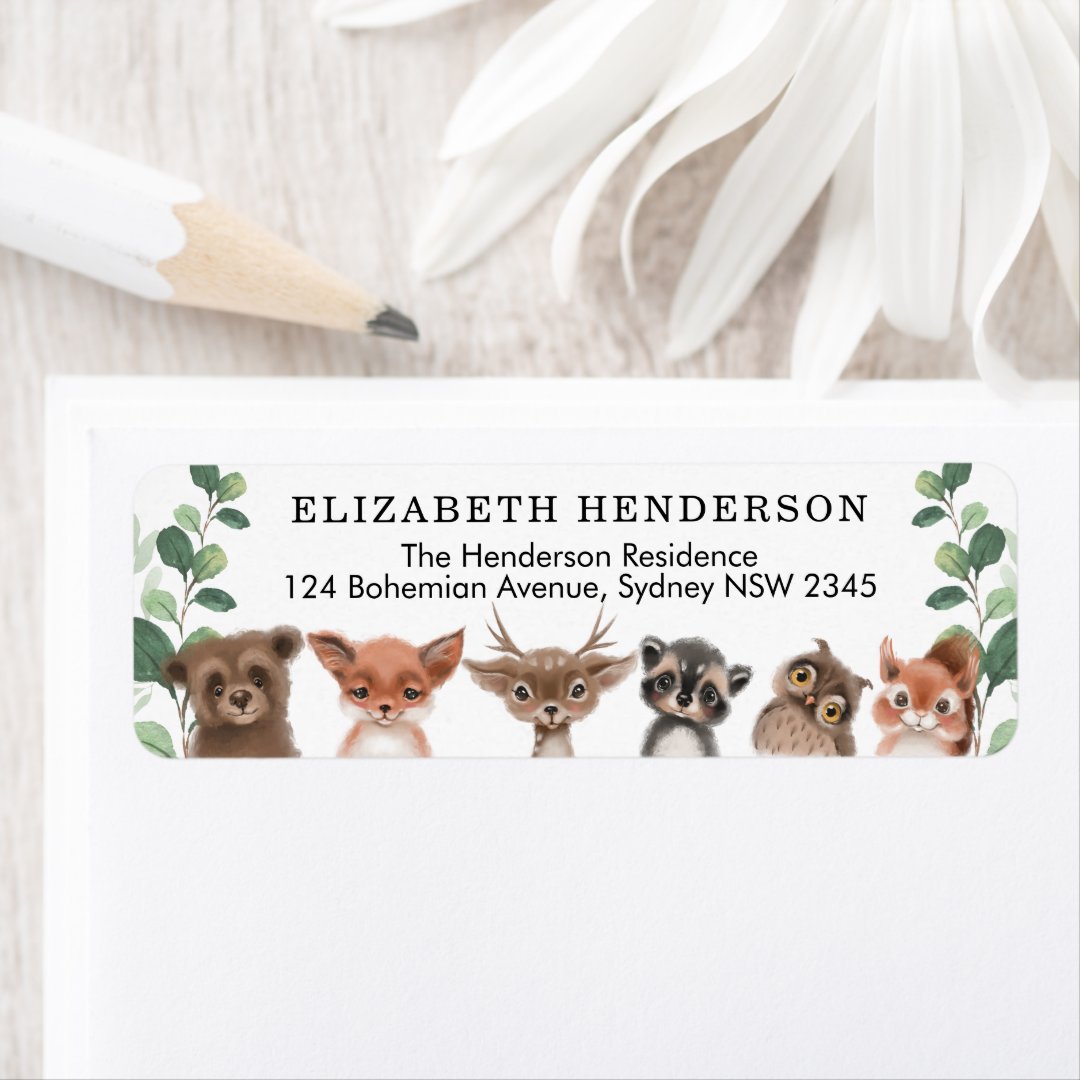 Whimsical woodland Forest animals return address Label | Zazzle