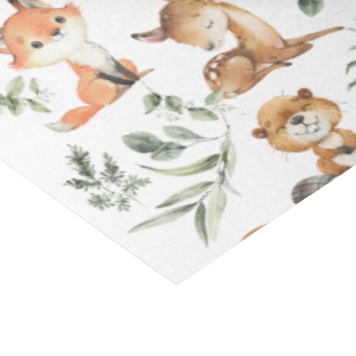 Whimsical Woodland Forest Animals Sage Greenery Tissue Paper | Zazzle