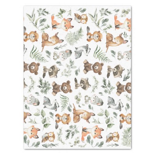 Whimsical Woodland Forest Animals Sage Greenery Tissue Paper | Zazzle