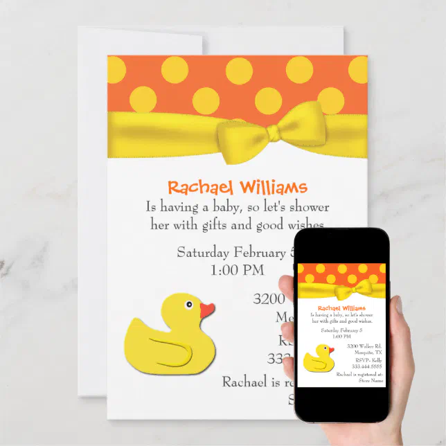 Whimsical Yellow Duck Baby Shower Invitation | Zazzle