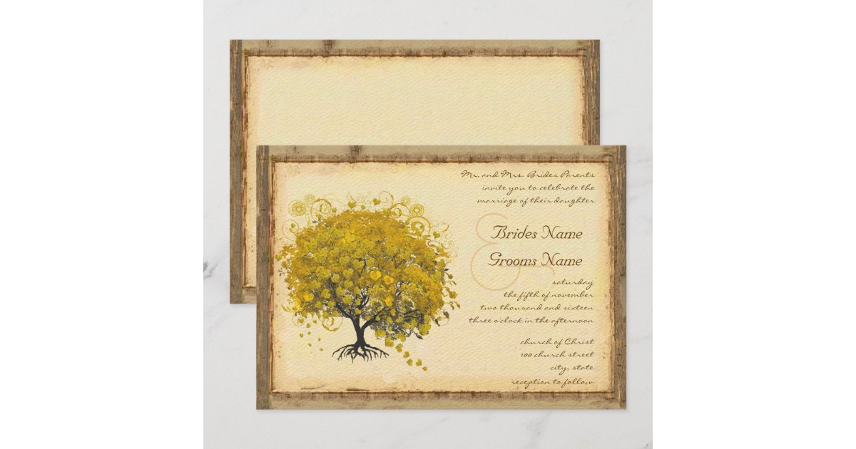 Whimsical Yellow Heart Tree Wedding Invitation | Zazzle