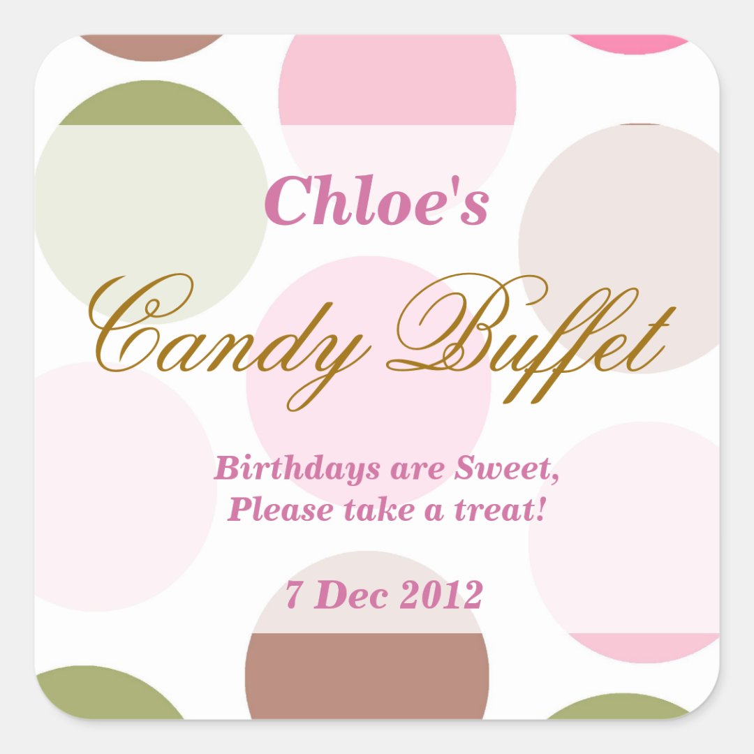 WhimsicalDotty Birthday Candy Buffet Sticker | Zazzle