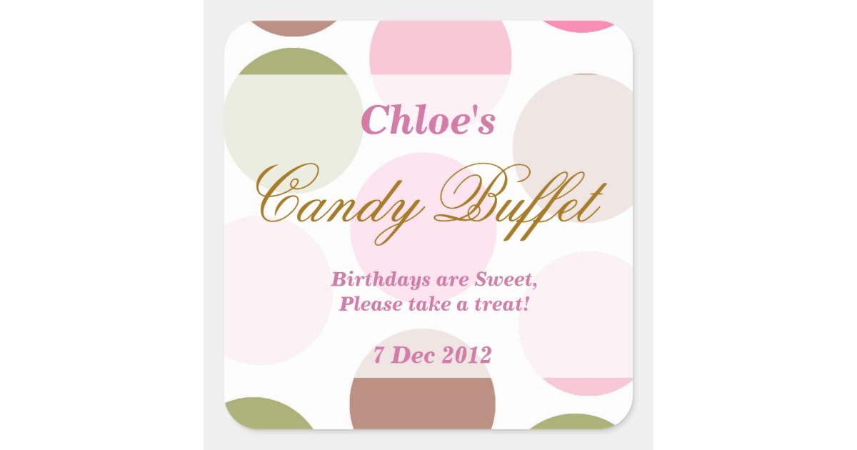 WhimsicalDotty Birthday Candy Buffet Sticker | Zazzle