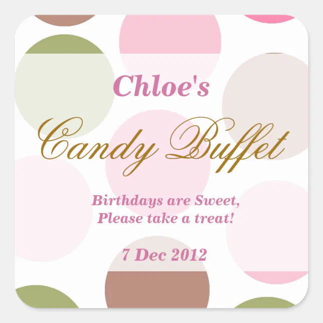 WhimsicalDotty Birthday Candy Buffet Sticker | Zazzle