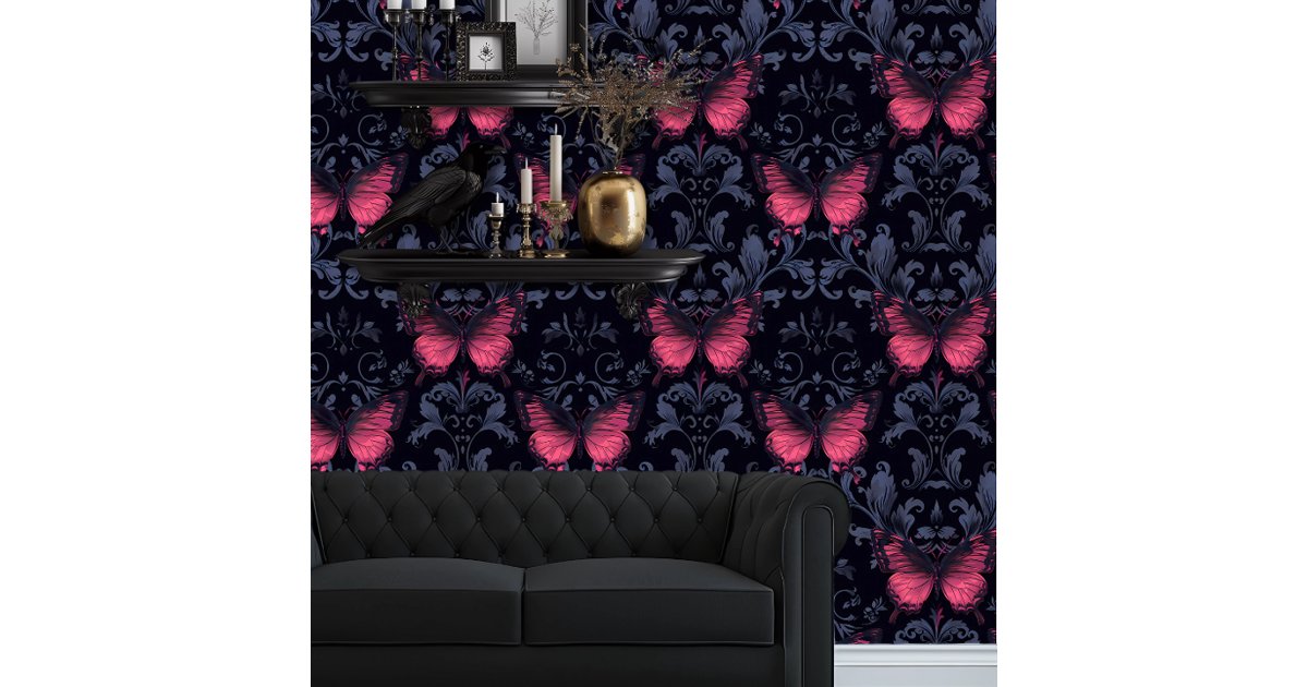 Whimsigoth Elegant Magenta Butterflies Wallpaper | Zazzle