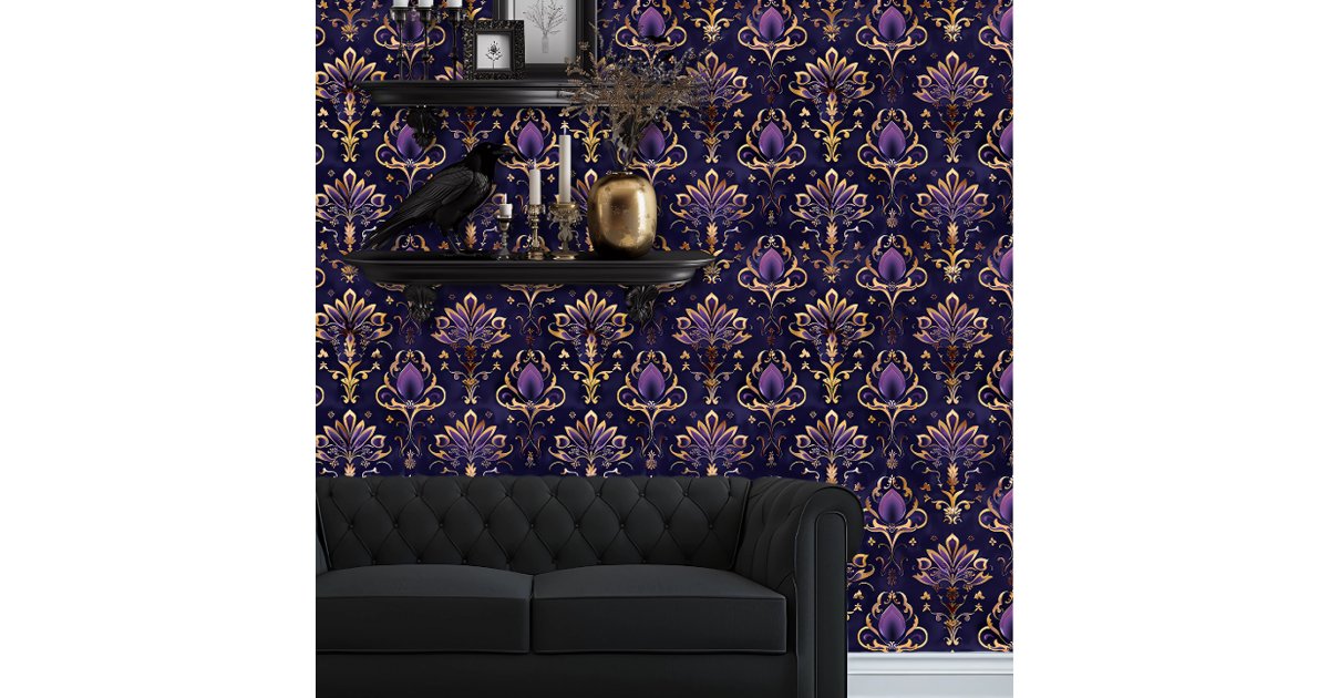 Whimsigoth Elegant Purple and Gold Wallpaper | Zazzle