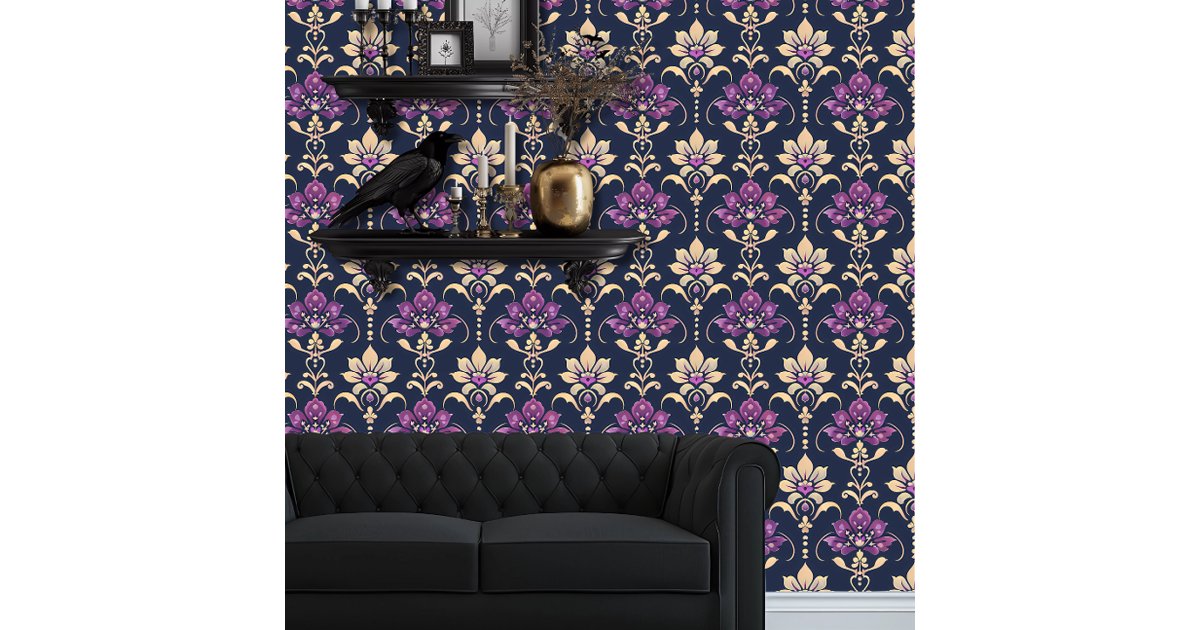 Whimsigoth Purple and Gold Floral Wallpaper | Zazzle