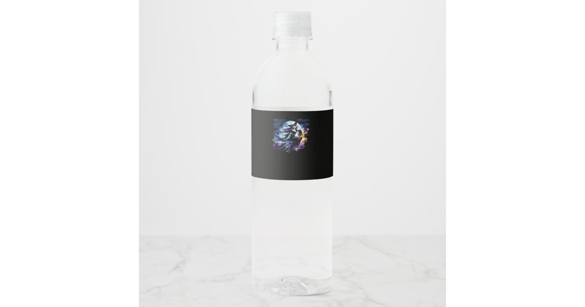 Whimsigoth Witch Flying Over Full Moon Women Kids Water Bottle Label ...