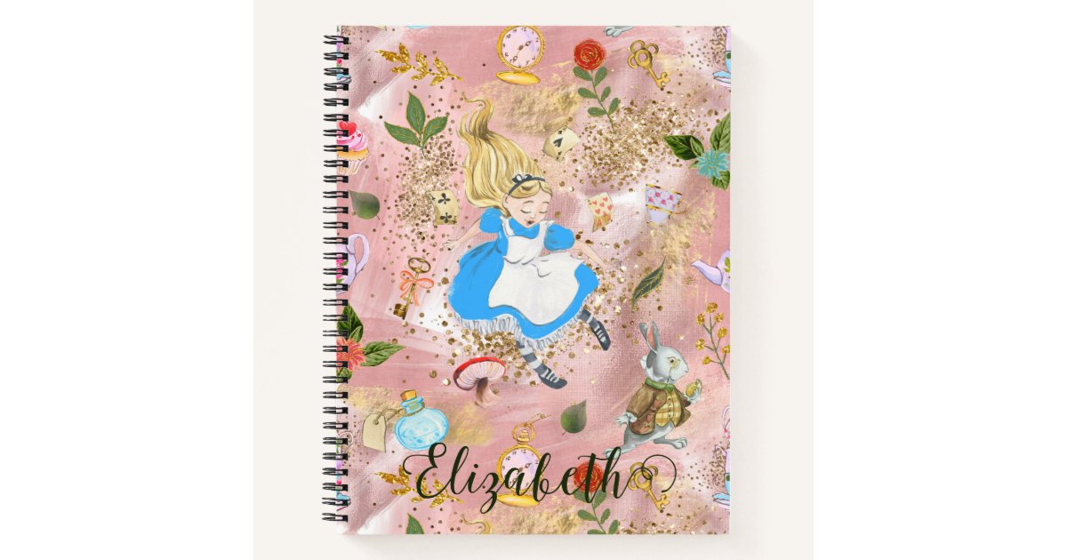 Whimsy Alice's Adventures in Wonderland Glitter Notebook | Zazzle