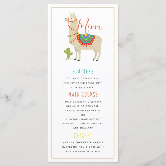 Whimsy Animal Llama Birthday Party Menu | Zazzle.com