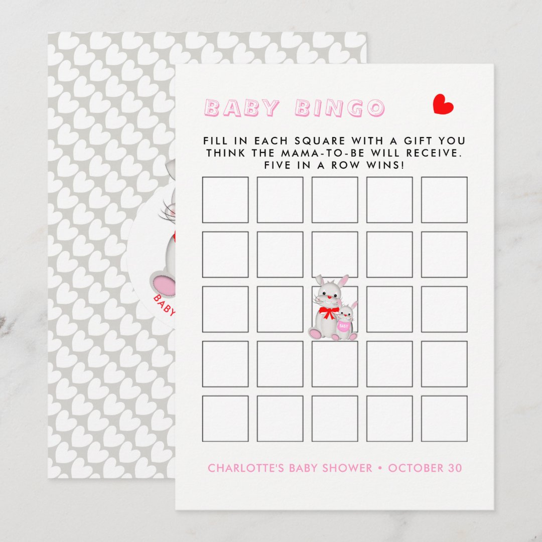 Whimsy Bunny Rabbits Baby Shower Bingo Game Invitation | Zazzle