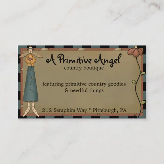 Whimsy Primitive Angel Country Business Card | Zazzle