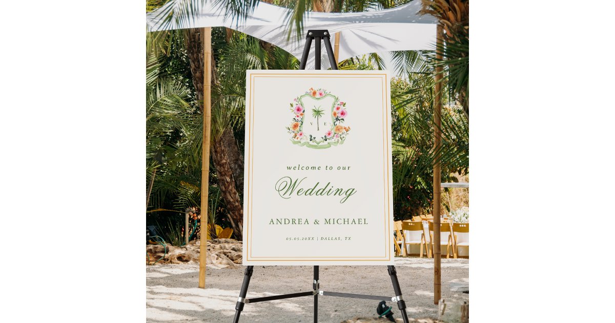 Whimsy Tropical Monogram Wedding Welcome Sign | Zazzle