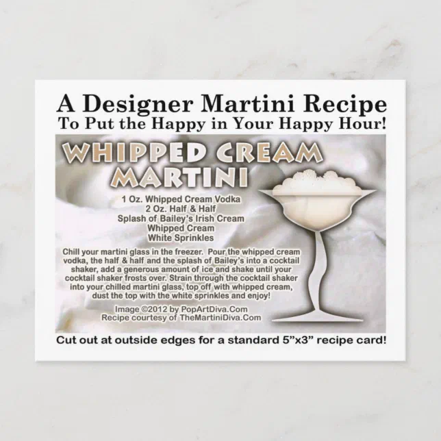 Whipped Cream Martini Recipe Postcard | Zazzle