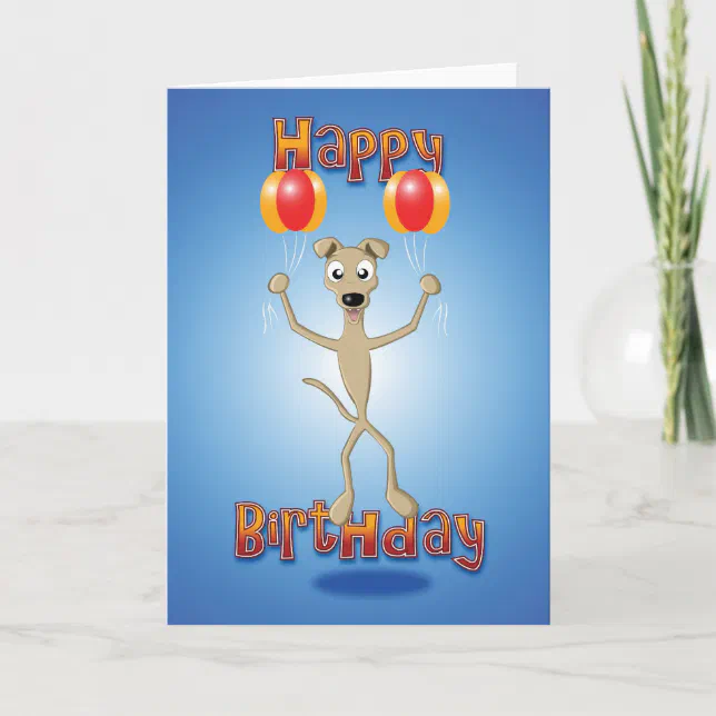 whippet - balloons - happy birthday card | Zazzle