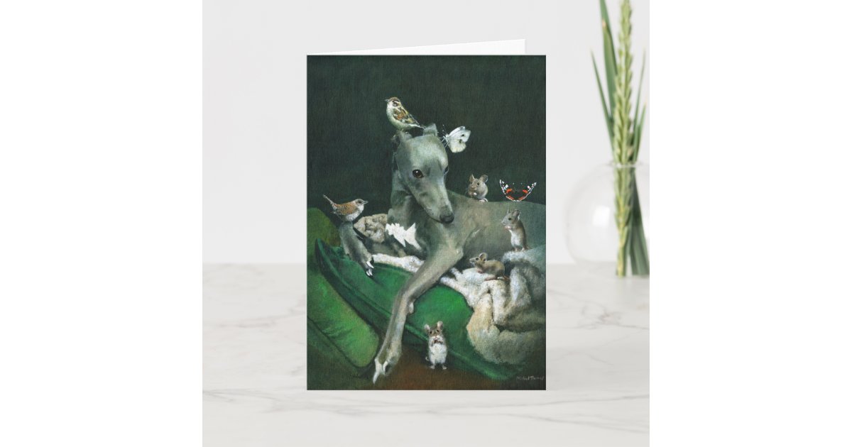 Whippet Birds And Mice Greetings Card | Zazzle