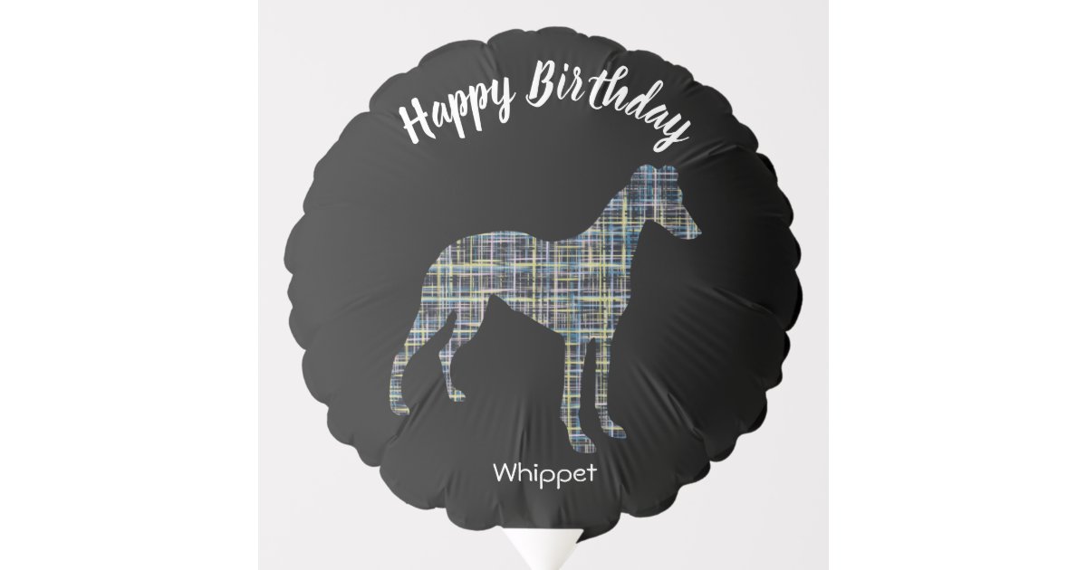 Whippet Dog Silhouette Cute Grid Black Balloon | Zazzle