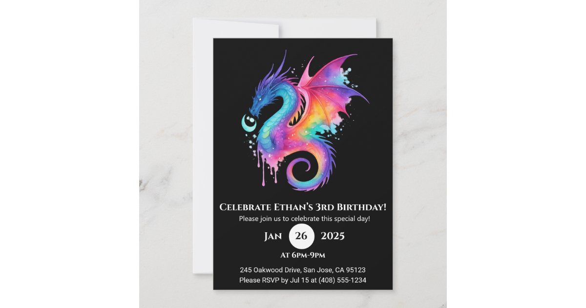 Whirlwind Galaxy Dragon Birthday Invitation | Zazzle