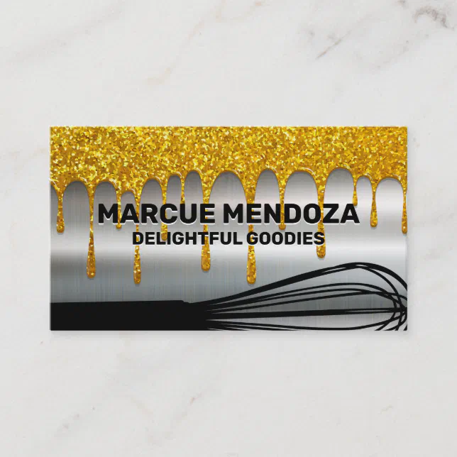 Whisk | Gold Glitter Drip | Metallic Business Card | Zazzle