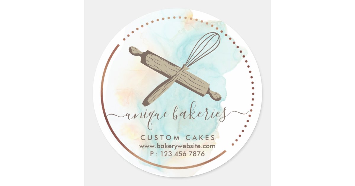 Whisk Rolling Pin Girly Bakery Branding cute Ombre Classic Round ...
