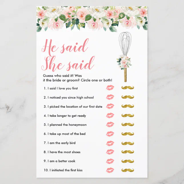 Whisked Away he said she said Games Card | Zazzle