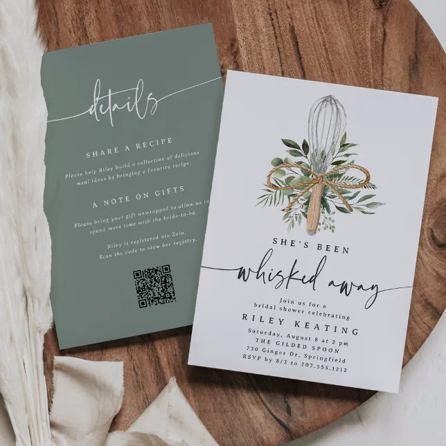 Whisked Away Kitchen QR Code Bridal Shower Invitation | Zazzle