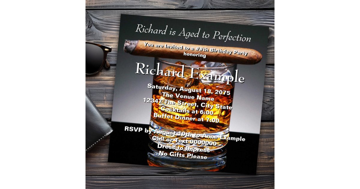 Whiskey and Cigar Birthday Party Invitation | Zazzle