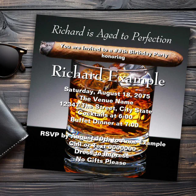 Whiskey and Cigar Birthday Party Invitation | Zazzle