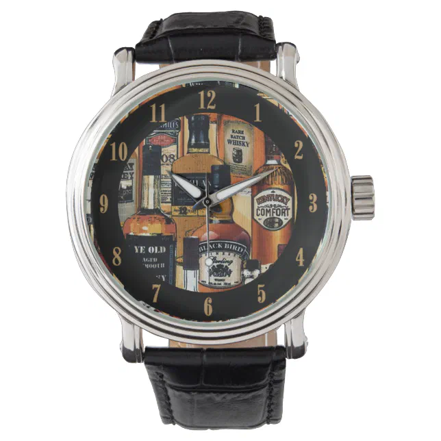 Whiskey Bottles Pattern Wrist Watch | Zazzle
