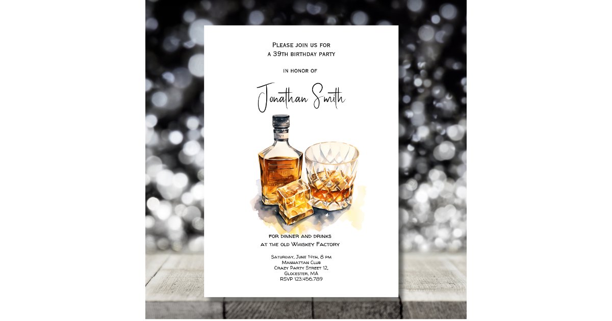 Whiskey celebration birthday party invitation | Zazzle
