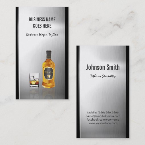 Whiskey Liquor Store Brushed Stainless Steel Metal Business Card | Zazzle