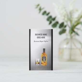 Whiskey Liquor Store Brushed Stainless Steel Metal Business Card | Zazzle