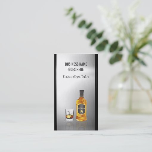 Whiskey Liquor Store Brushed Stainless Steel Metal Business Card | Zazzle