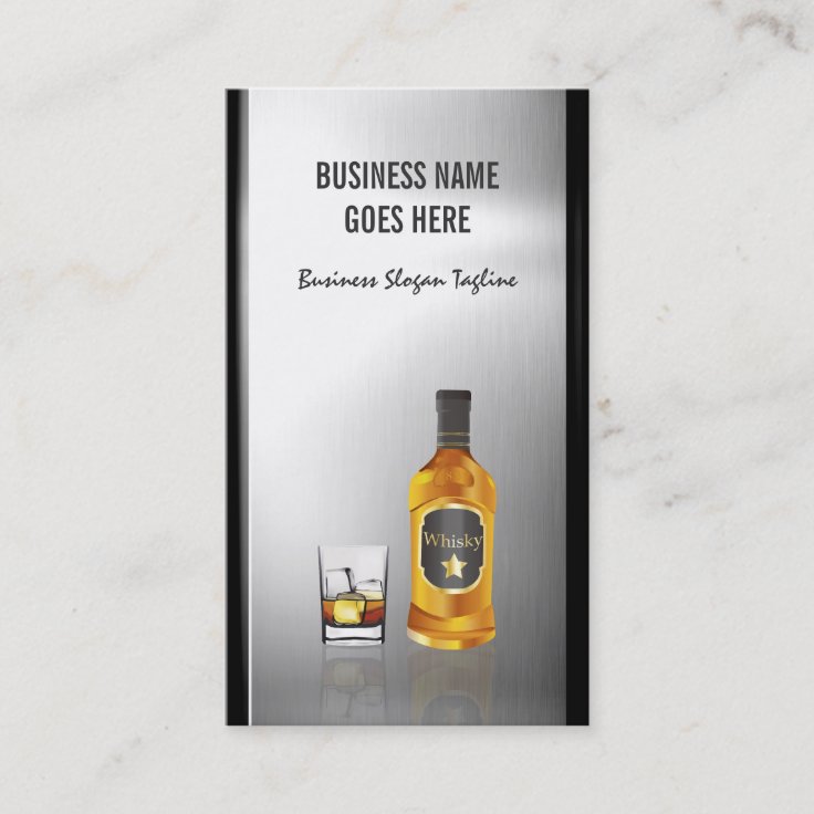 Whiskey Liquor Store Brushed Stainless Steel Metal Business Card | Zazzle