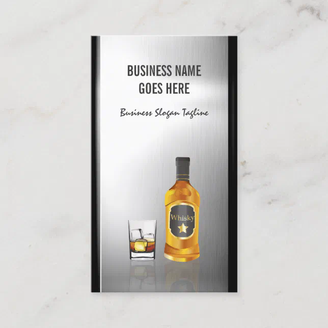 Whiskey Liquor Store Brushed Stainless Steel Metal Business Card | Zazzle