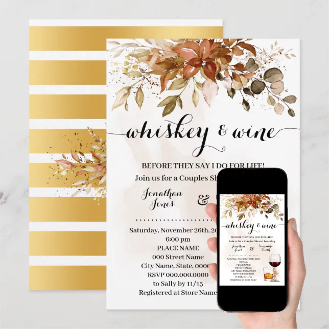 Whiskey & Wine Couples Shower Fall Wedding Invitation | Zazzle