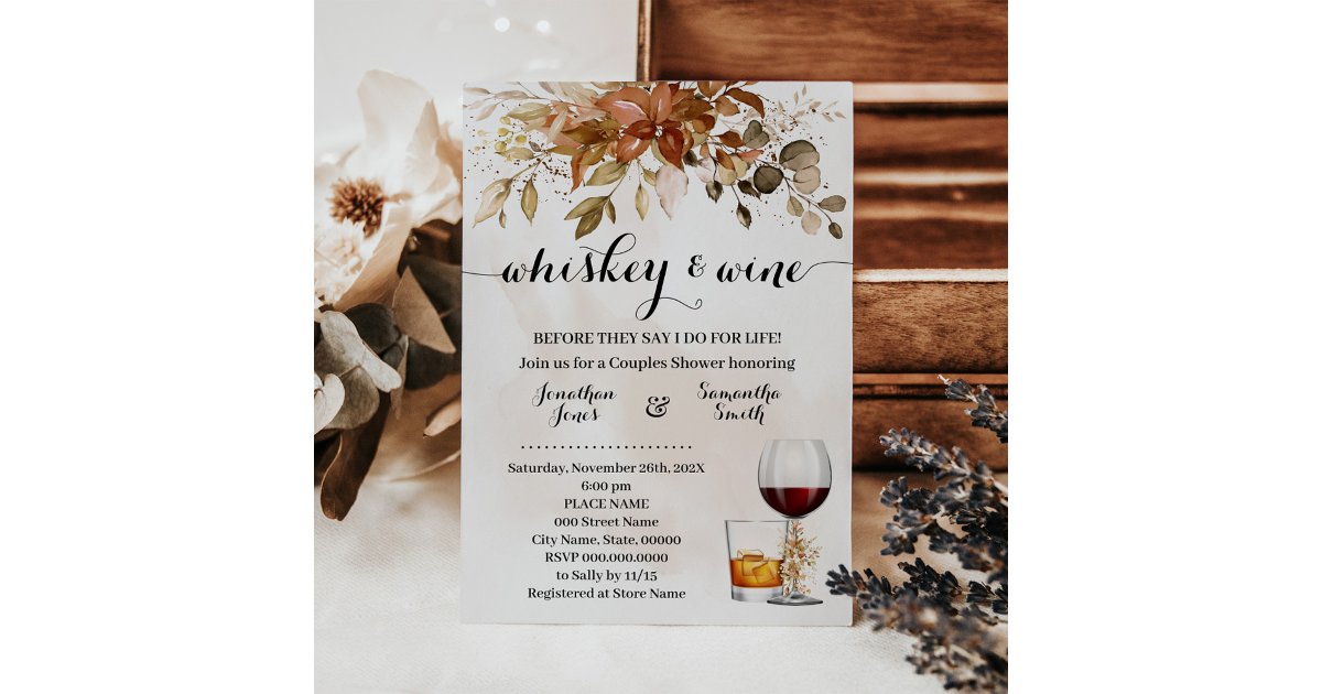 Whiskey & Wine Couples Shower Fall Wedding Invitation | Zazzle