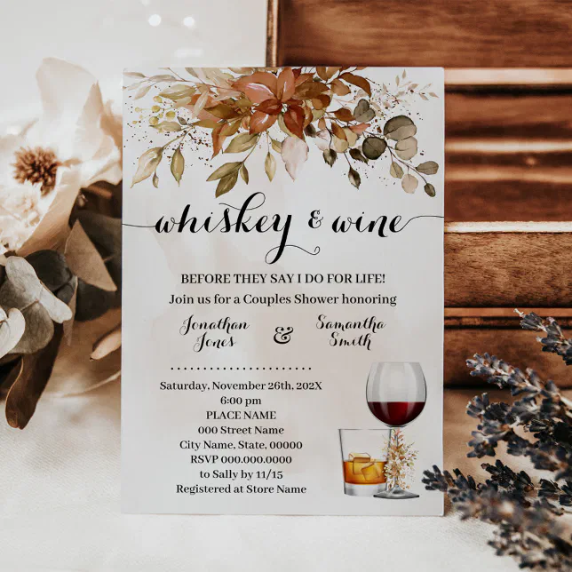 Whiskey & Wine Couples Shower Fall Wedding Invitation | Zazzle