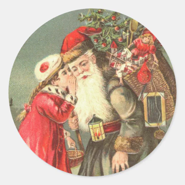 Whispering to Santa Vintage Christmas Stickers | Zazzle