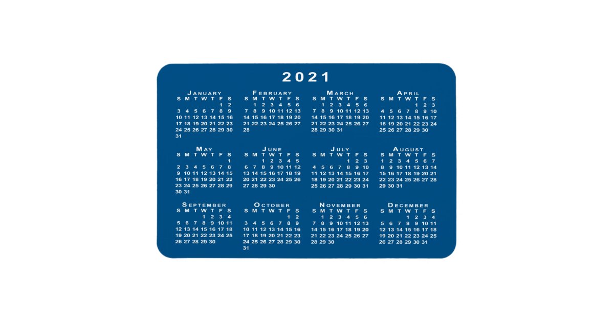 White 2021 Calendar Teal Blue Background Template Magnet | Zazzle