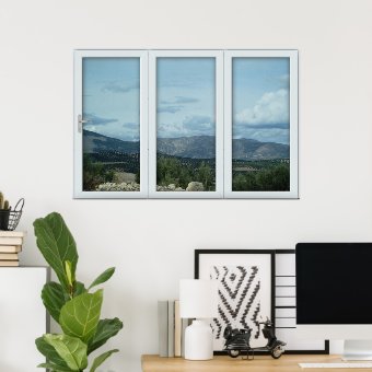 White 3 Pane Window Illusion Country and Mountains Poster | Zazzle
