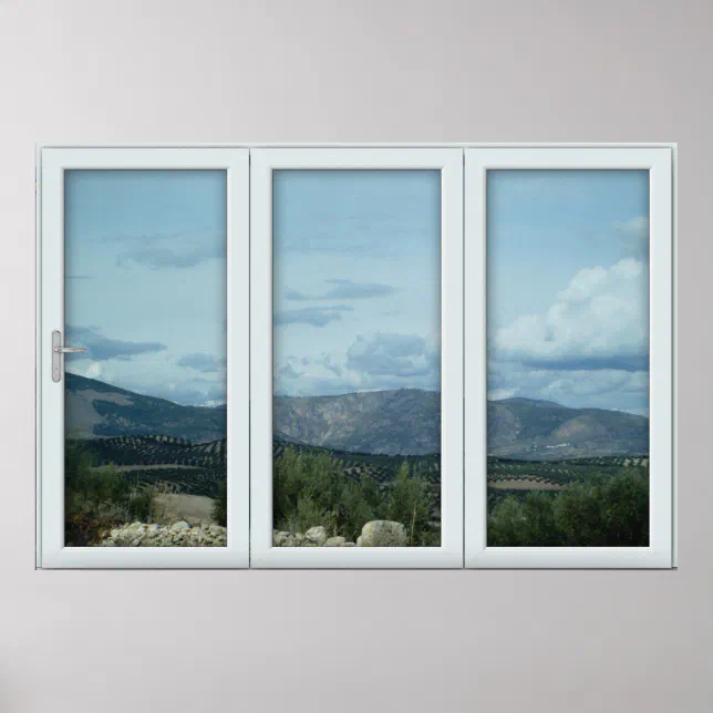 White 3 Pane Window Illusion Country and Mountains Poster | Zazzle