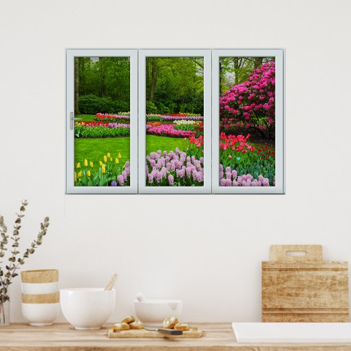 White 3 Pane Window Illusion Spring Garden Poster | Zazzle