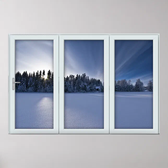 White 3 Pane Window Illusion Winter Scene Poster | Zazzle
