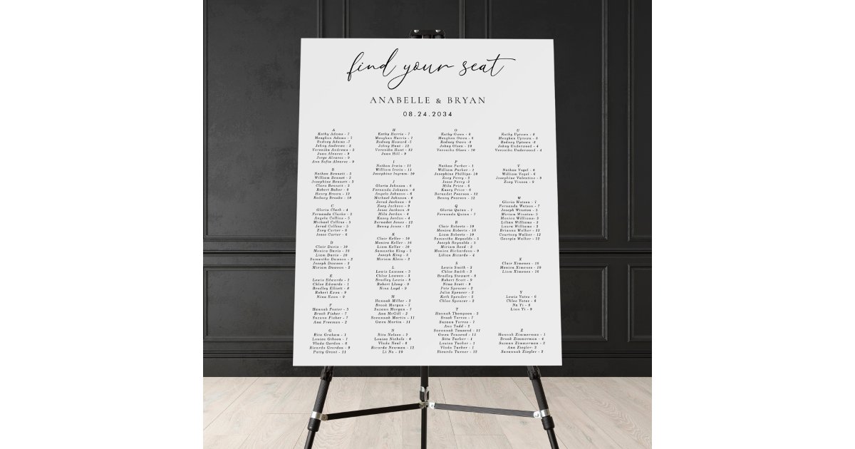 White Alphabetical Wedding Seating Chart Sign | Zazzle